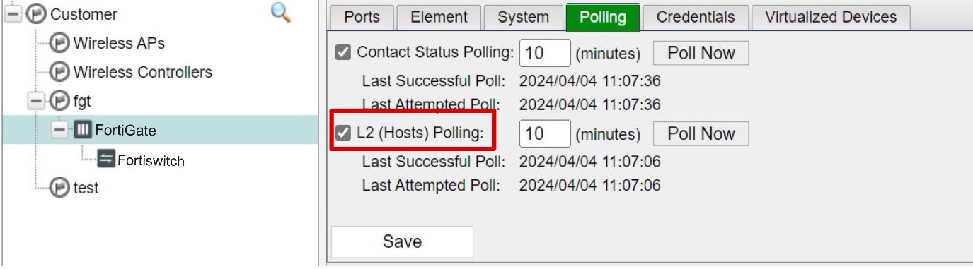 5. Enable L2 Polling (Optional) | FortiNAC-F 7.2.0 | Fortinet Document Library